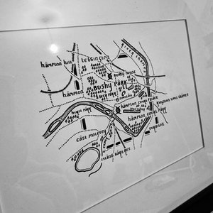 BLETCHINGLEY Surrey Map Artwork Hand Drawn Map Art Minimalist Art Wall ...