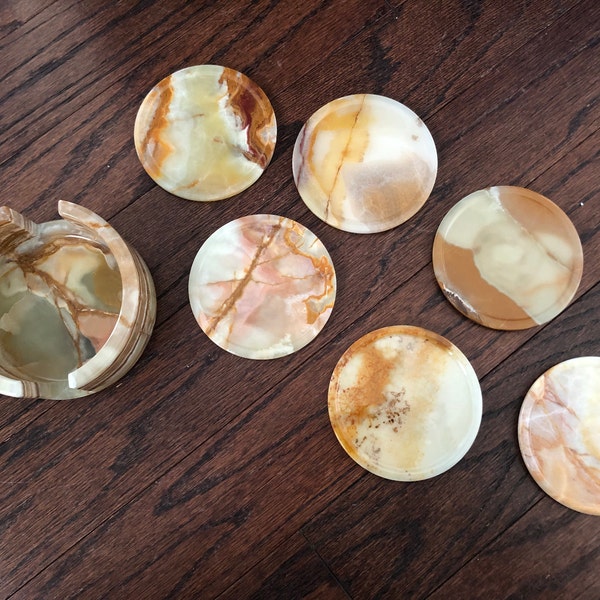 4" Round Banded Onyx Drink Coasters - Set of 6 With Holder - Etsy