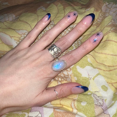 Blue Chrome Stars Custom Press on Nails Celestial Glue on Nails Luxury ...