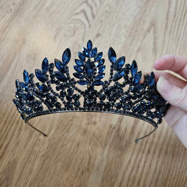 Blue Crystal Tiara, Navy Blue Crown, Navy Tiara, Wedding Hair ...