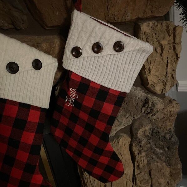 Buffalo Check Personalized Christmas Stocking, Farmhouse Christmas ...