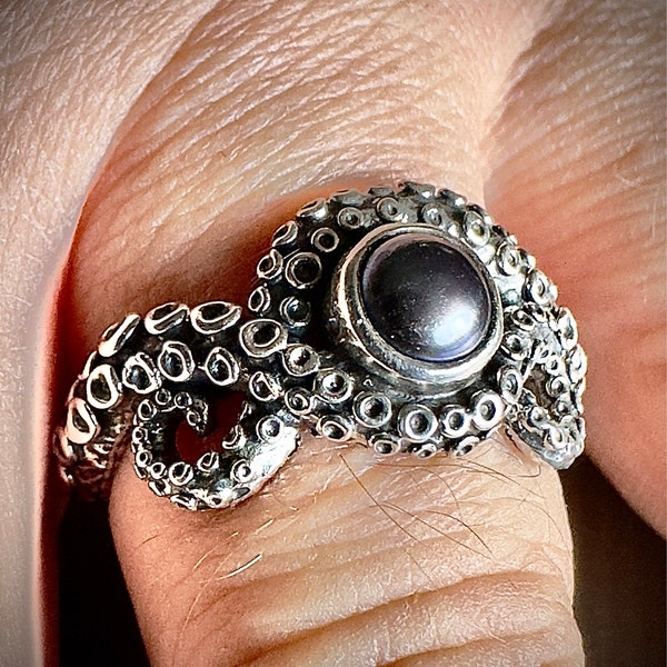 Rainbow Moonstone Octopus Ring | Silver Tentacle Ring | Kraken Jewelry ...