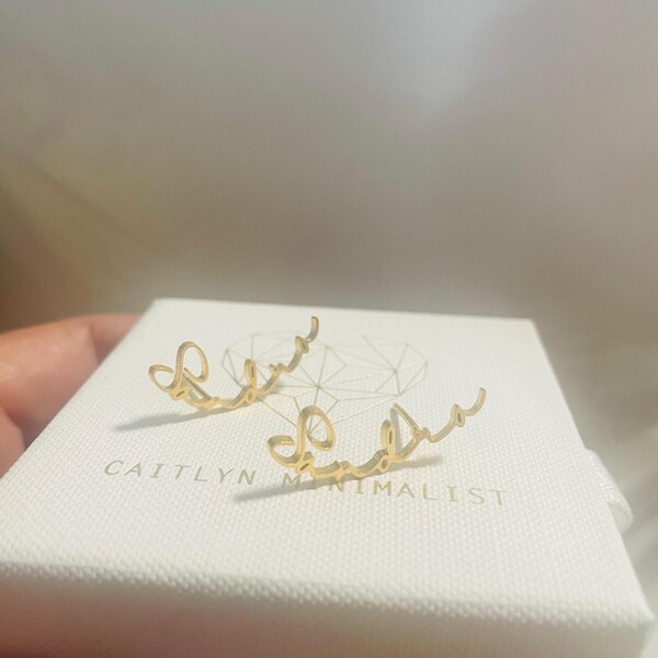 Name Stud Earrings by Caitlyn Minimalist • Custom Earrings for Everyday Wear • Handmade ...