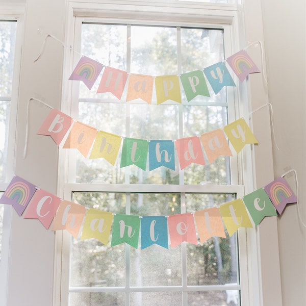 Boho Rainbow - Boho Happy Birthday Banner - Pastel Rainbow - Pastel ...