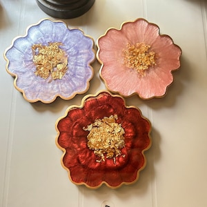 Deep Ocean Blue and Gold Flower Shaped Coasters - Etsy