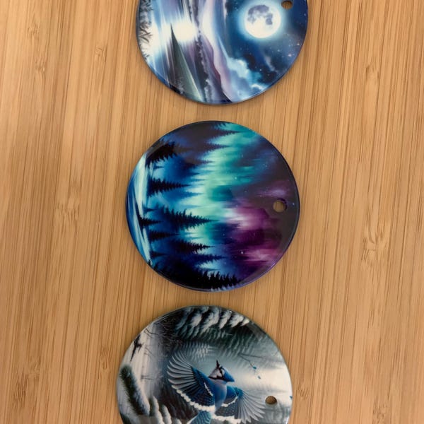 Northern Lights Aurora Borealis Winter Forest Ceramic Ornaments, 2-side ...