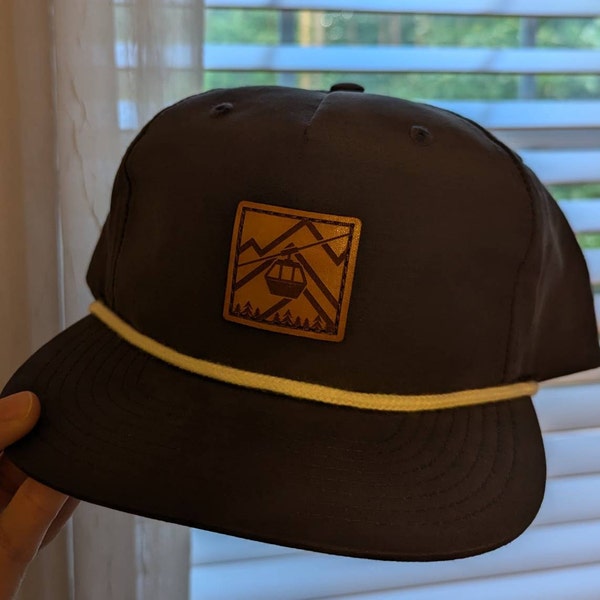 Ski Print Imperial Umpqua Flatbill Rope Hat With Gondola Stitched Real Leather Patch - Outdoor ...
