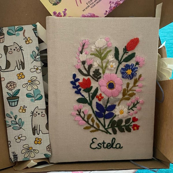 Custom Hand Embroidered Fabric Notebook - Personalized Journal With ...