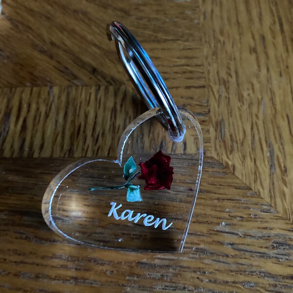 Personalized Heart Keychain, Hand Carved in Clear Acrylic by Artist ...