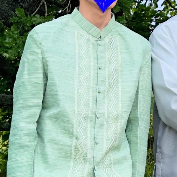 Coat Barong Tagalog Chinese Collar Sage Green Zigzag - Etsy