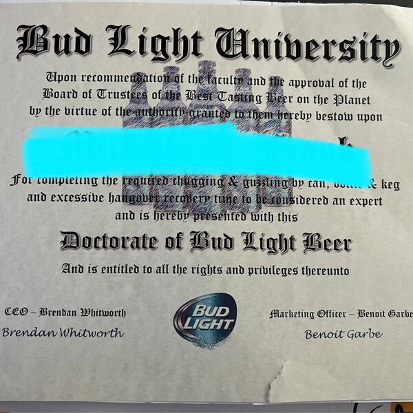 Bud Light Fan Certificate Man Cave Diploma - Etsy