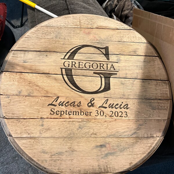 Engraved Wedding Sign Guest Book Bourbon Barrell Head, Personalized ...