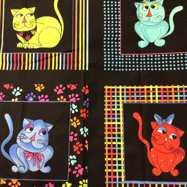 Cool Cats Fabric Panel by Loralie Designs, Cotton Fabric Panel, Novelty ...