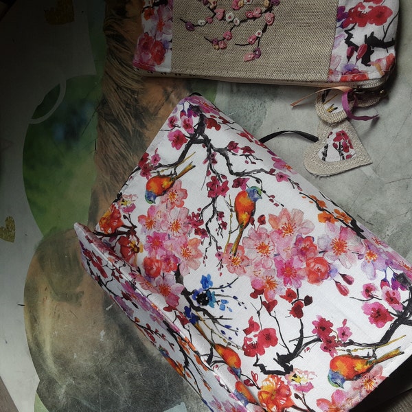Personalized Linen Book Cover: Embroidered Floral Design, Left Side ...
