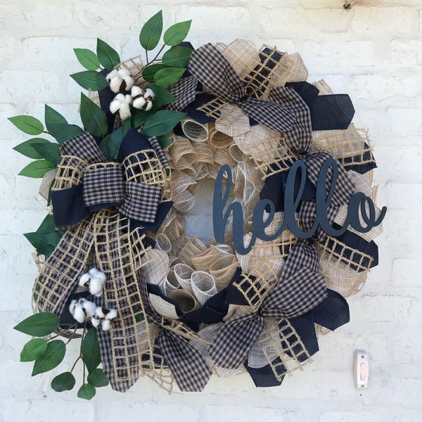 Hello Wreath, Farmhouse Decor, Everyday Wreath, Year Round Wreath ...