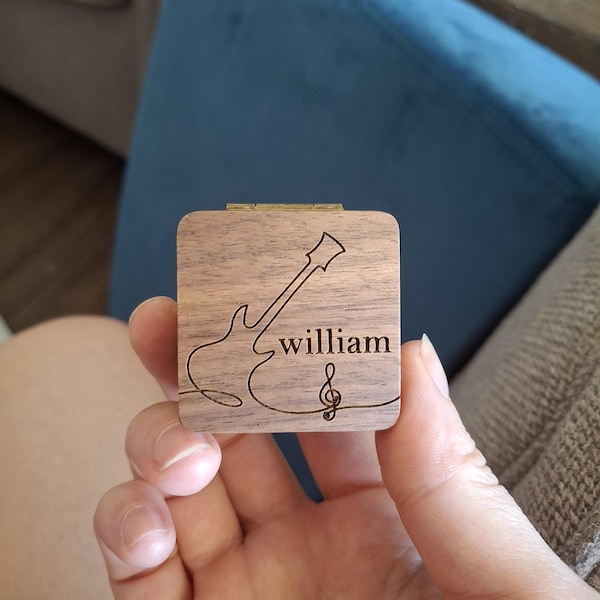 Personalized Wooden Guitar Picks With Case, Custom Guitar Pick Holder ...