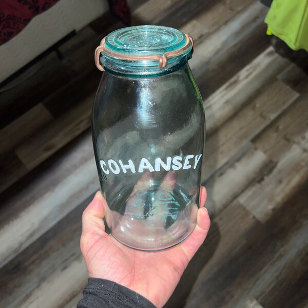 1890 to 1900 Quart Aqua Safety Wide Mouth Mason Salem Glass Works Salem ...