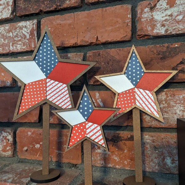 Patriotic Farmhouse Standing Stars - Pieced Design, Shelf Sitter, 5 ...