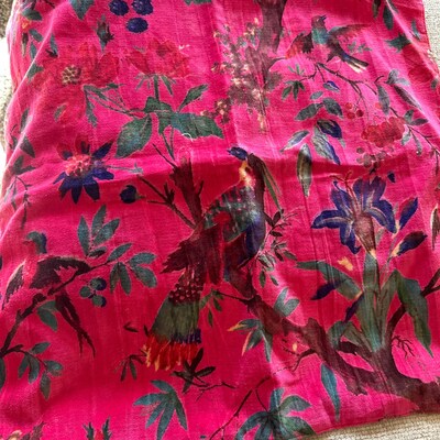 Pink Bird Velvet Banyan Fabric Kimono Cotton Velvet Robe Long, Original ...