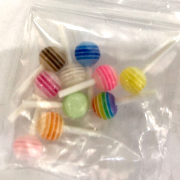 KAWAII 3-D Tiny LOLLIPOP CANDY 10PCS Resin Charms Flatback Cabochon ...