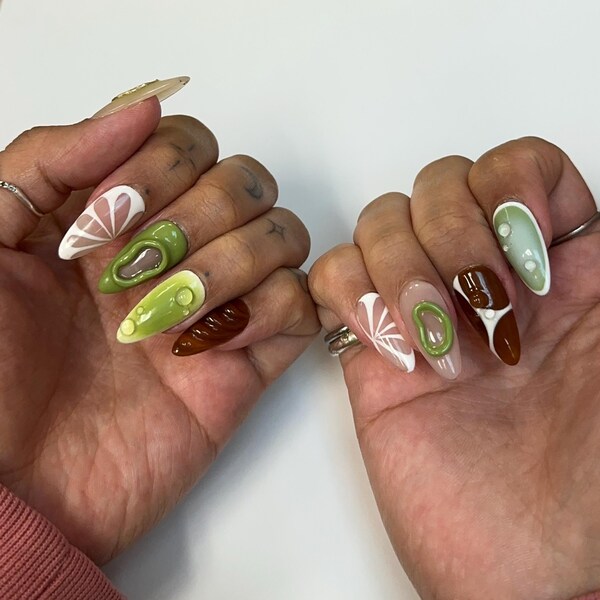 FREYA | Y2K Graffiti Press on Nails | Lily Pad Nails | Abstract Green ...