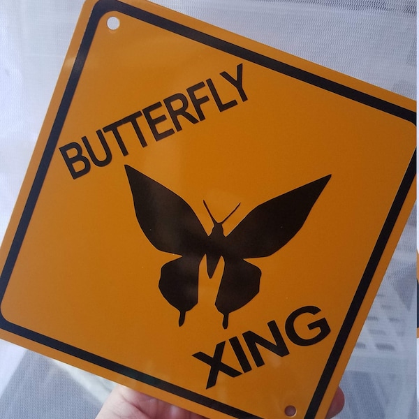 Butterfly Xing Mini Metal Yellow Farm Caution Butterflies Crossing ...