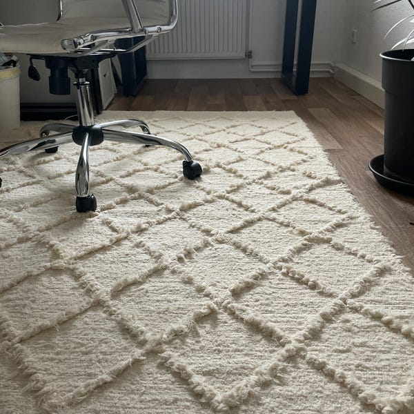 Large Handwoven Cream Rug 6.5x10 Feet Cream Area Rug, Living Room Rug ...