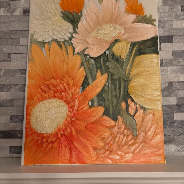 Abstract Green Flower Oil Painting on Canvas, Original Floral ...