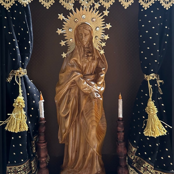 Wooden Statue of Virgin Mary in Sorrows, Virgin Our Lady Mary Crying ...