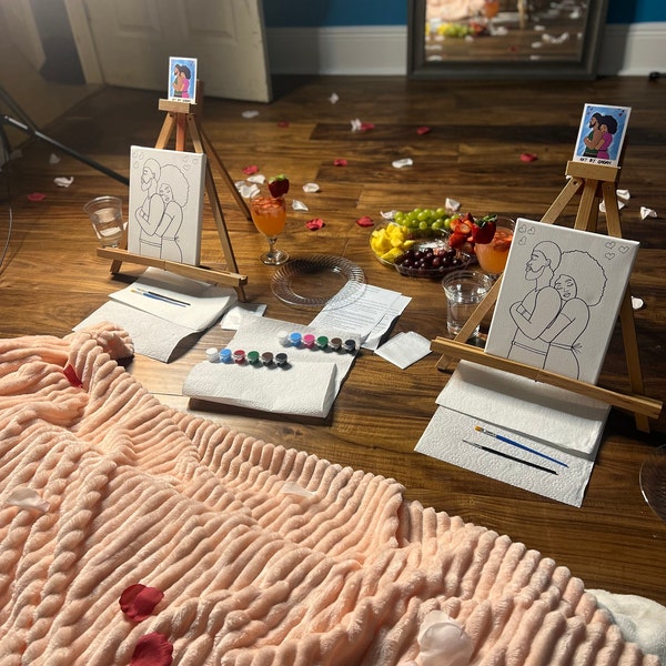 Couples/date Night/valentines Paint Kit,his/her Pre-drawn/outline ...