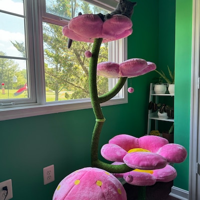 Wood Floral Cat Tree Tower, Wooden Cat Tower, Modern Cat Climbing Tree ...