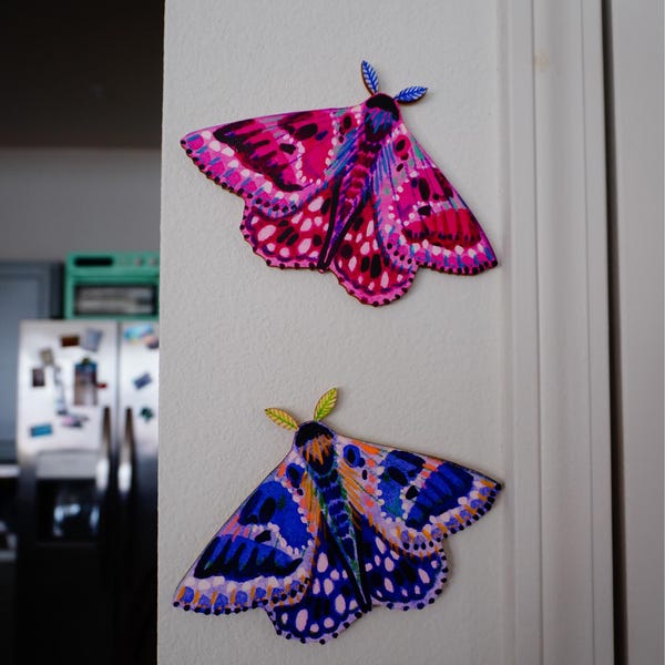 Wooden Moth Decoration, Colourful Artful, Cottagecore Arte, Eco ...