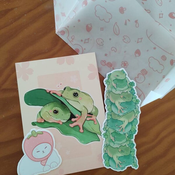 Frog Stack Bookmark Frog Art Cute Bookmark Laminated Cottagecore Book Book Lovers Frog ...