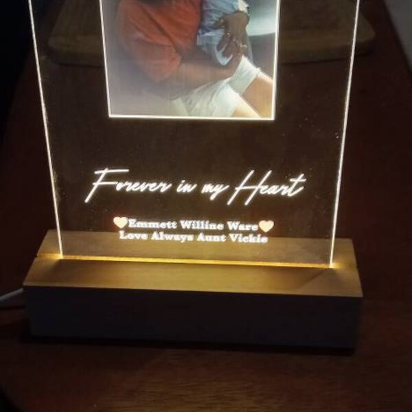 Custom Personalized Photo LED Wood Stand Room Night Light up Table Lamp ...