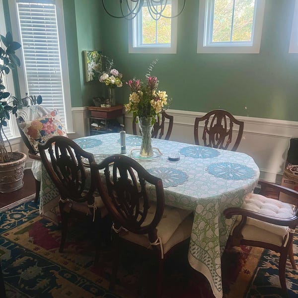Sage Green Floral Tablecloth, Block Printed Tablecloth, Cotton Table ...