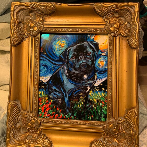 Black Pug Art 8x10 Starry Night Print Dog Lover Gift Cute Art by Aja ...