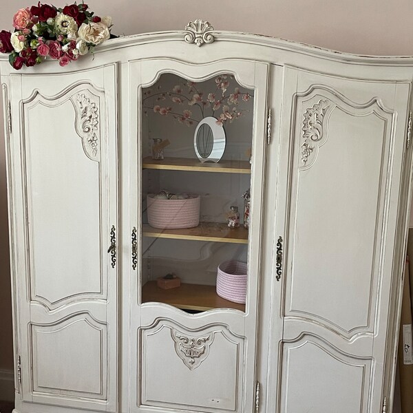 Vintage French Shabby Chic Painted Armoire 2 Door Wardrobe Breakdown ...