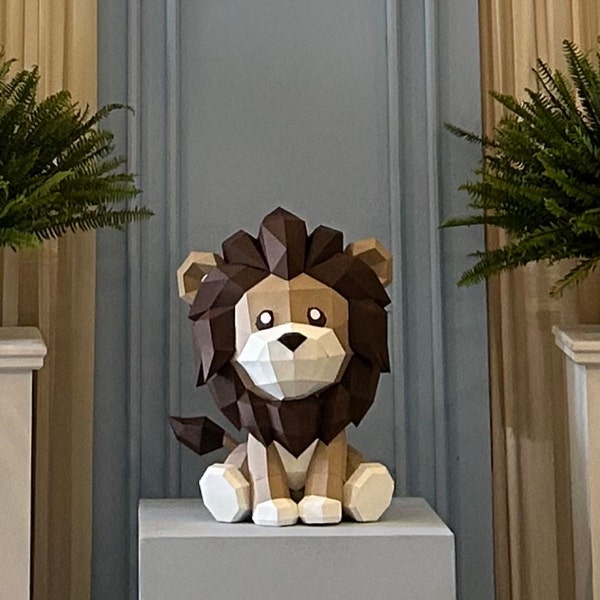 Sitting Lion/ Diy Craft/ Template PDF STUDIO SVG/ Low Poly/ Papercraft ...