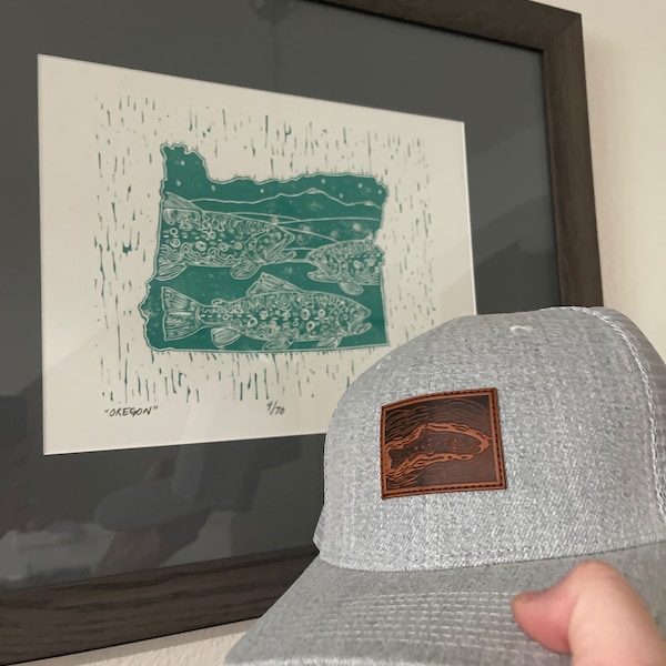 Brook Trout Rising Fly Fishing Artwork of Jonathan Marquardt Linocut ...