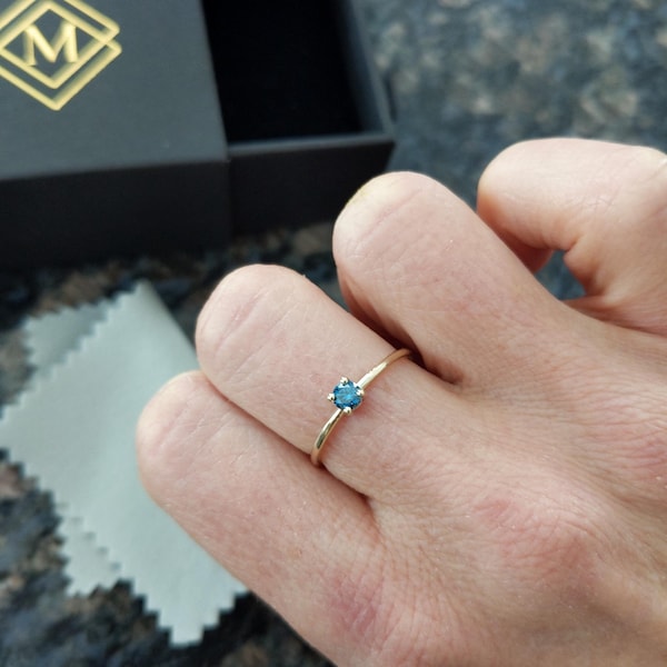 Solitaire Blue Diamond Ring 14k Gold, Minimalist Blue Diamond Promise ...