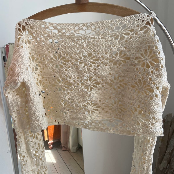 Y2k Crochet Knitted Crop Top Hollow Out Fishnet Jumper Smock Top 2000s ...