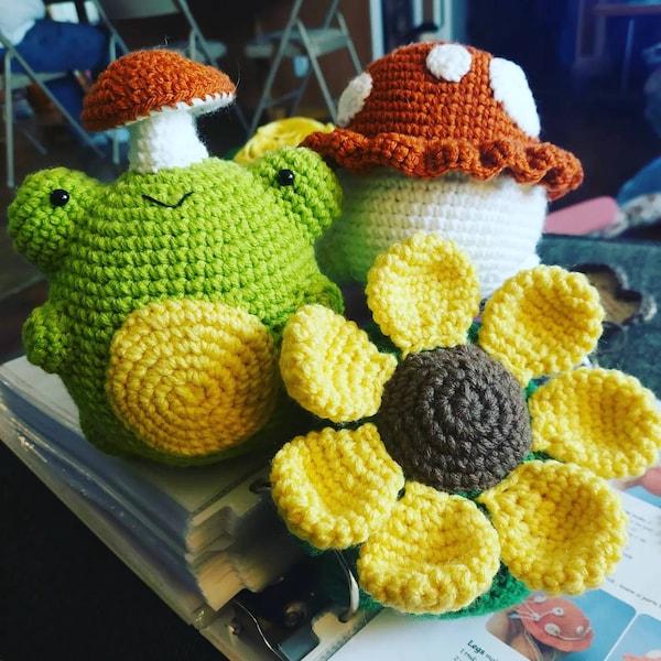 Combo 3in1 Kawaii Mushroom Frog Crochet Pattern Flower Amigurumi Fly ...