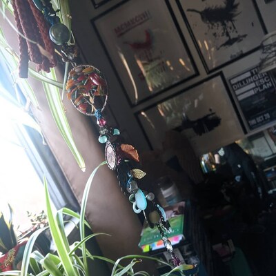 Recycled Repurposed Thread Spool Beaded Heart Leaf Charm Glass Teardrop ...