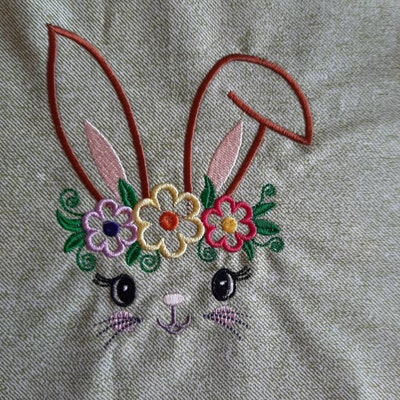 Embroidery Bunny Face, Bunny With Flowers Machine Embroidery Applique ...
