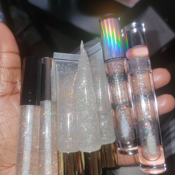Luxury Metallic Silver Lip Gloss Tubes With Rhinestones: Wand ...