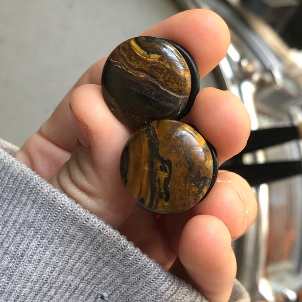 PAIR of Single Flare Tiger Iron Organic Stone Plugs With O-rings ...