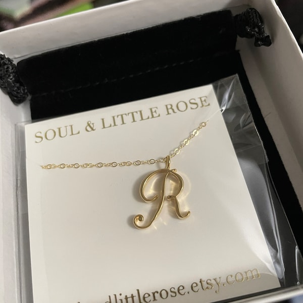 R Initial Necklace - Cursive "r" Initial - Gift Necklace for Mom, for ...