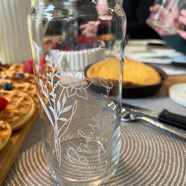 Personalized Birthday Glass, Birth Month Flower, Birth Flower Present ...