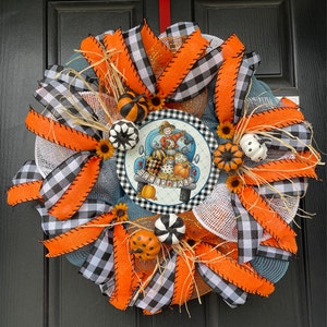 Round Halloween Jack-o-lantern Wreath Sign Fall Pumpkins - Etsy