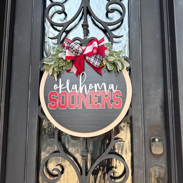 Oklahoma Sooners Front Door Decor | Boomer Sooner Sign | OU Wreath | OU ...